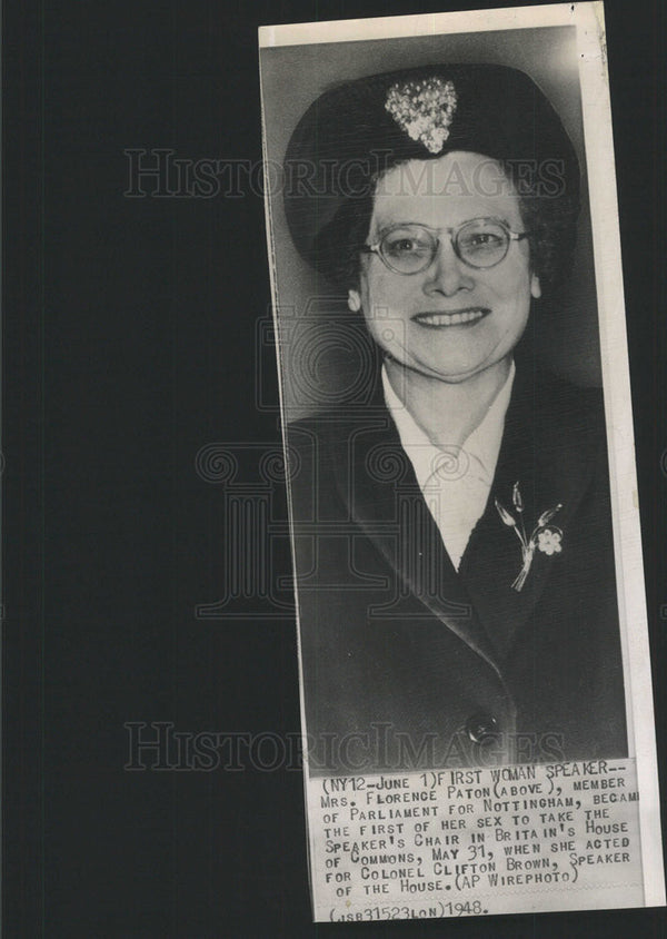 1948 Press Photo Mrs Florence Paton First Woman To House Of Commons Sp ...