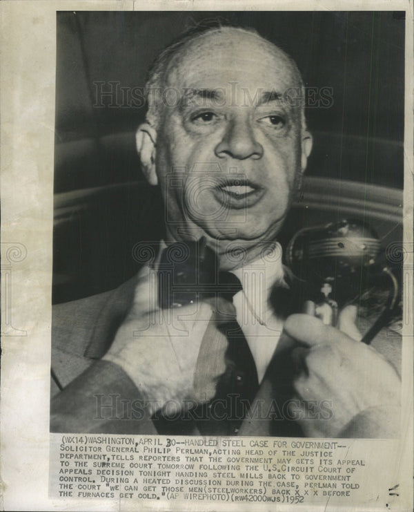 1952 Press Photo Solicitor Gen. Philip Perlman, Acting Head of the Jus ...