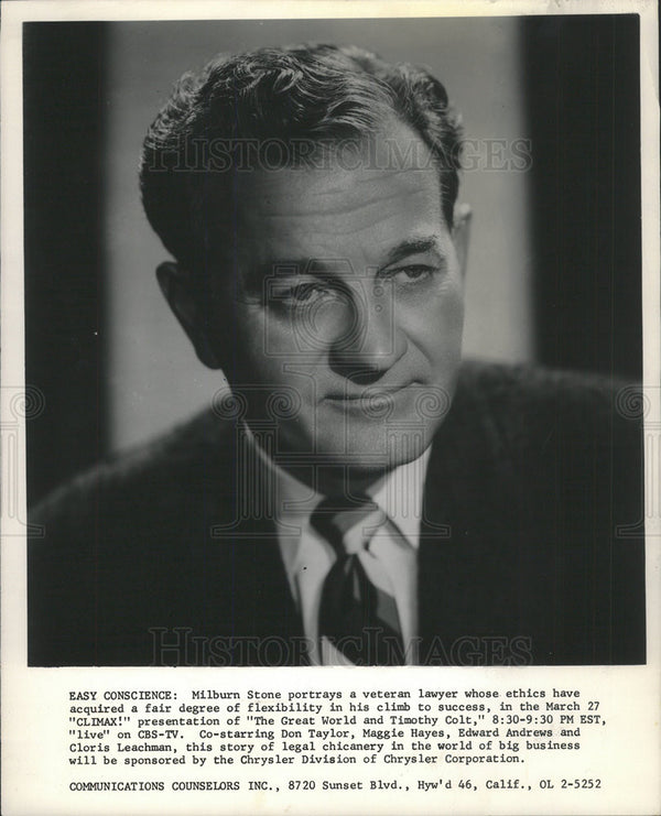 1968 Press Photo Milburn Stone The Great World and Timothy Colt ...