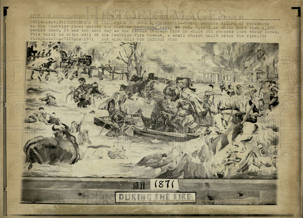 1971 Press Photo Peshtigo Wisconsin Fire 1871 Depicted People Jumping ...