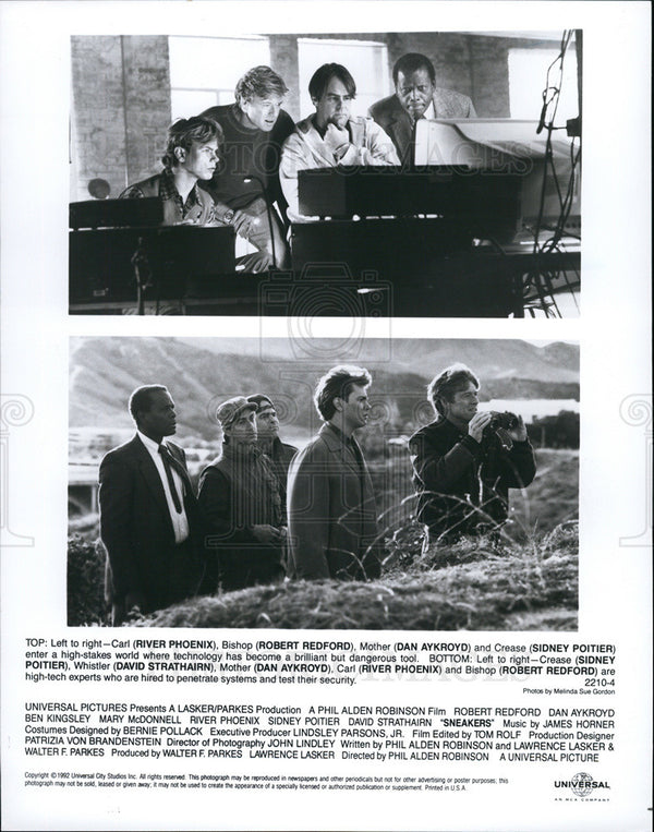 1992 Press Photo River Phoenix, Robert Redford, Dan Aykroyd, Sidney Po ...