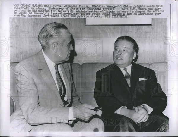 1962 Press Photo Japan Foreign Min Masayoshi Ohira With Avrell Harrima ...