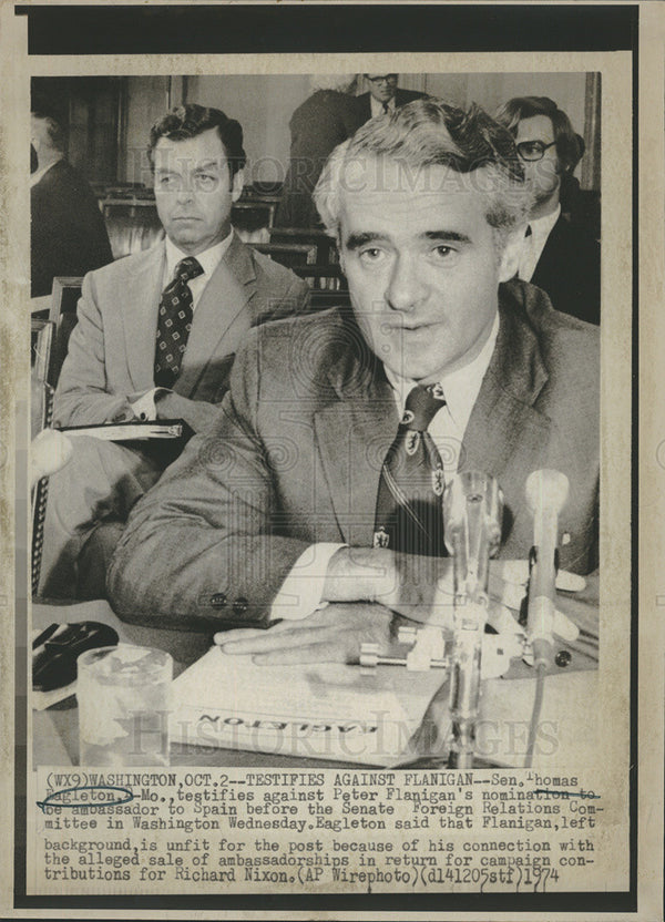 1974 Press Photo Sen. Thomas F. Eagleton. Testifies against Flanigans ...