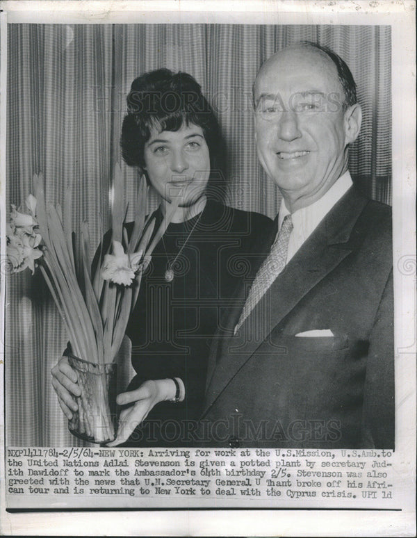 1964 Press Photo U.S. Ambassador To U.N. Adlai Stevenson and Judith Da ...