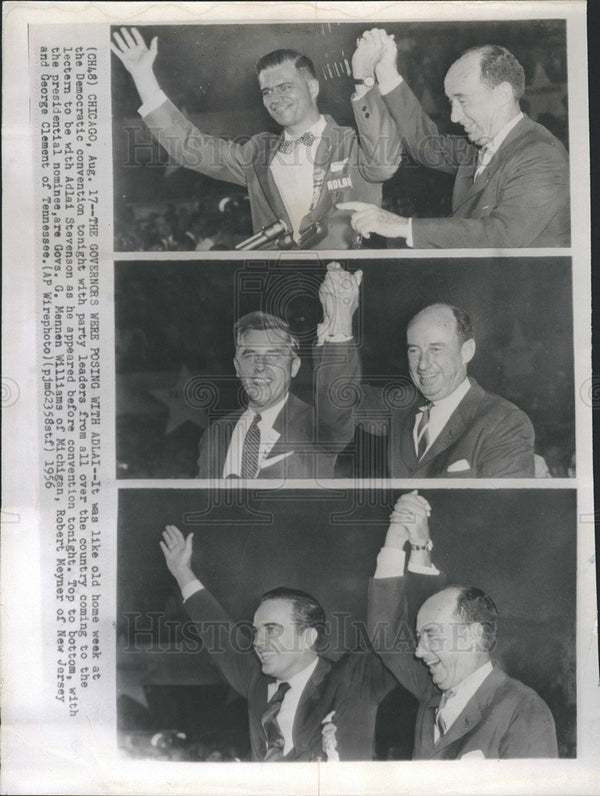 1956 Press Photo Adlai Stevenson, Gov. G. Mennen Williams, Robert Meyn ...