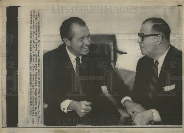 1969 Press Photo Israel FMinister With Nixon At White House After Wm R ...