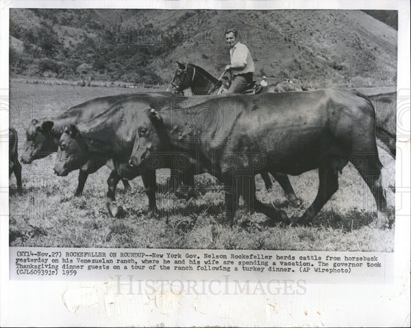 1959 Press Photo NY Gov Rockefeller on Roundup at Venezuelan Ranch ...