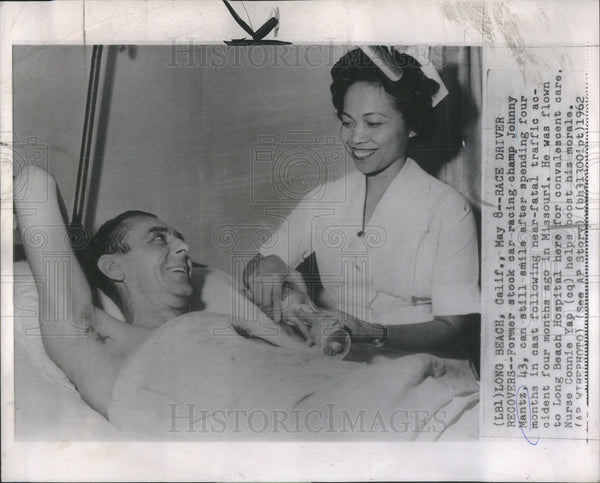 1962 Press Photo Race Driver Johnny Mantz In Hospital Bed Nurse Connie ...