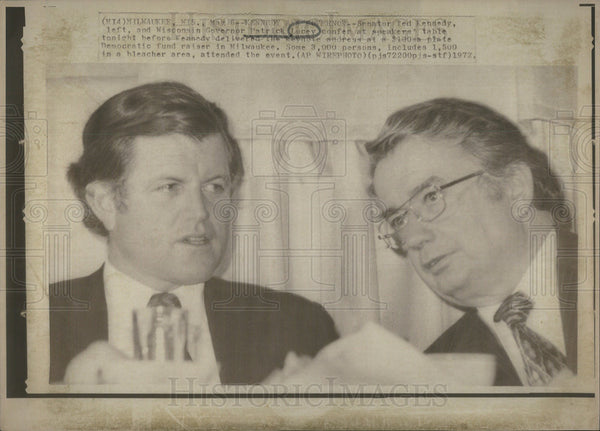 1972 Press Photo Sen Ted Kennedy w/ Gov Patrick Lucey at Democratic Di ...