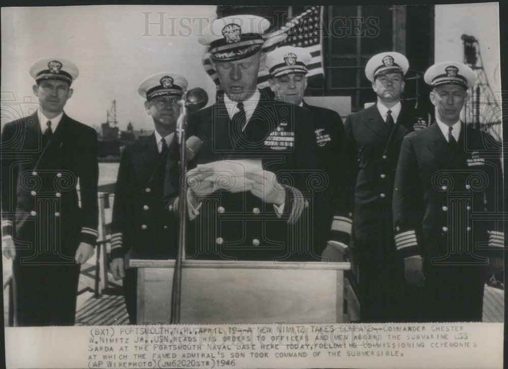 1946 Press Photo Commander Chester Nimitz Reads Orders to Officers On ...