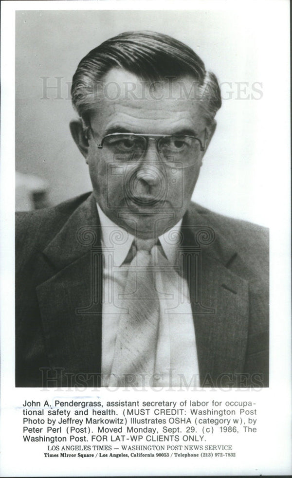 1986 Press Photo John Pendergrass Assistant Secretary Labor Safety Hea ...