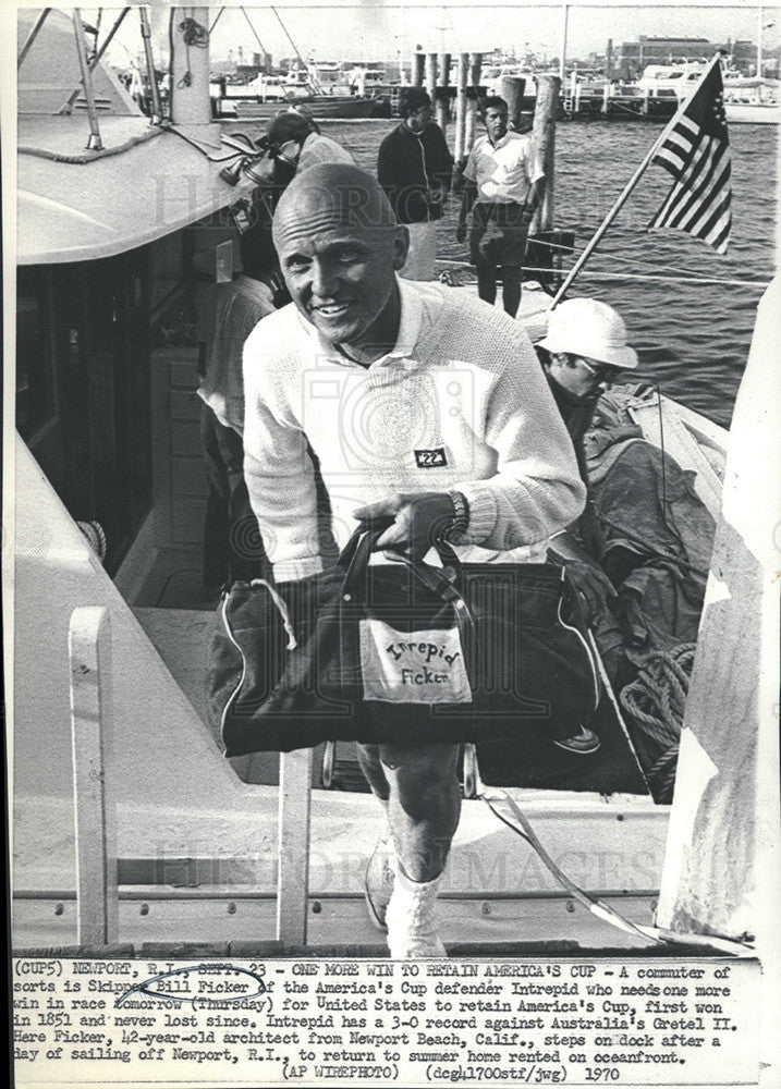 1970 Press Photo Skipper Bill Ficker Of America's Cup Defender Intrepi ...