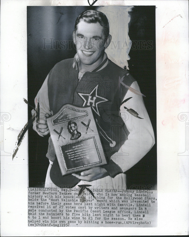 1952 Press Photo Johnny Lindell of the NY Yankees - Historic Images