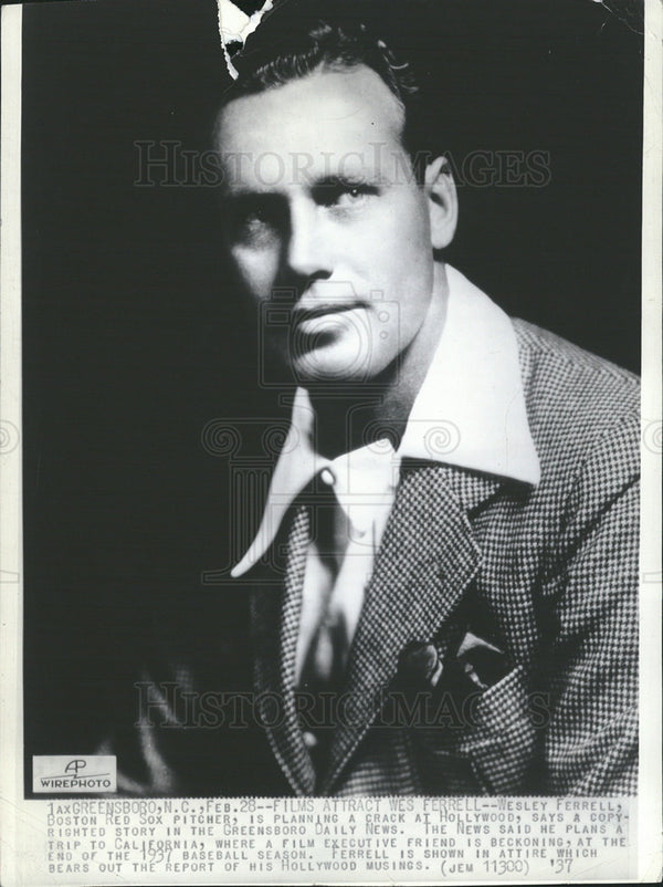 1937 Press Photo Boston Red Sox Pitcher Wes Ferrell to try Acting ...