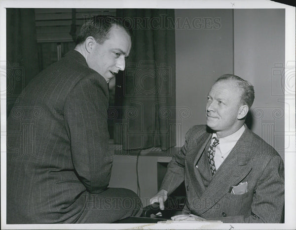 1947 Press Photo Red Barber CBS Director of Sports and Assistant John ...