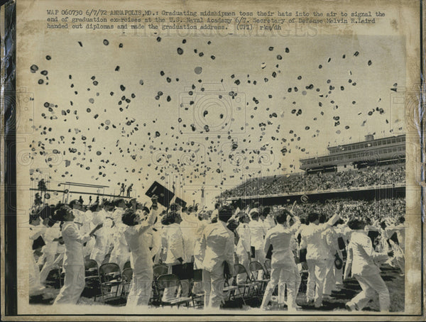 Graduating midshipmen toss their hats after graduation 1972 Vintage ...