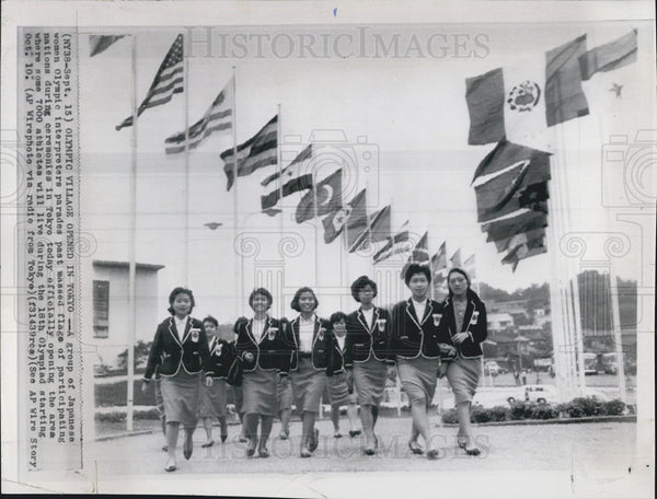 Japanese women Olympic interpreters parade past during Olympiad Undated ...