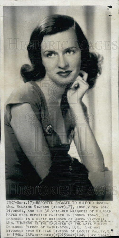 Marquess Milford Haven Fiance Romaine Simpson 1949 Vintage Press Photo ...