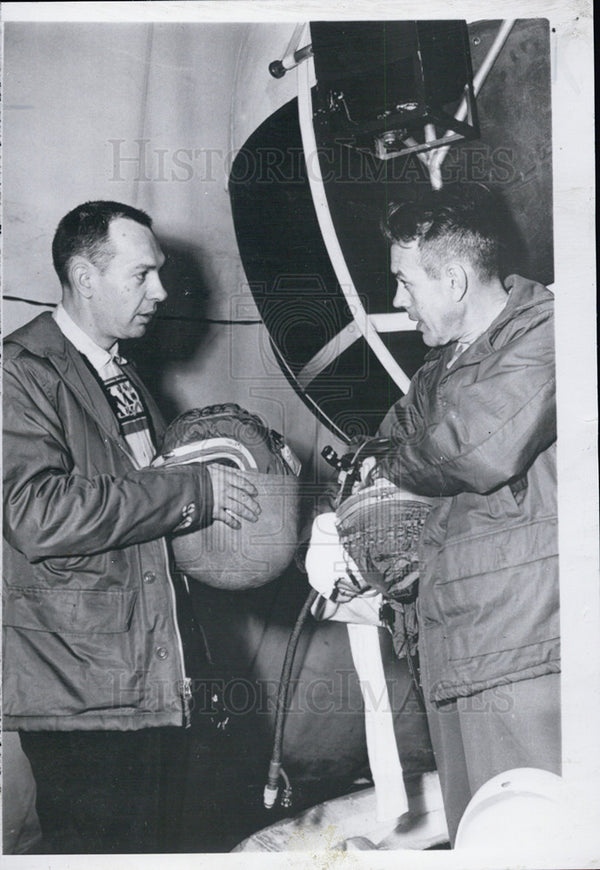 Pilots Macolm L. Rosa and Morton Lewis try out the gear. 1956 Vintage ...