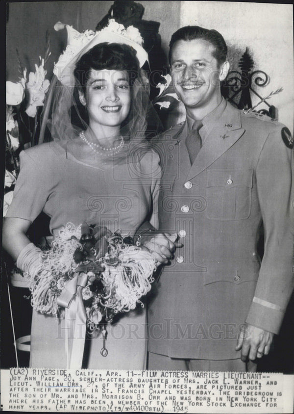 Joy Ann Page Actress Lieutenant William Orr Army Air Force 1945 Vintage Press Photo Print ...
