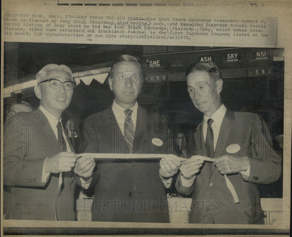 Robert W. Haack, Sony's President Akio Norita and Noboru Yoshii 1970 ...