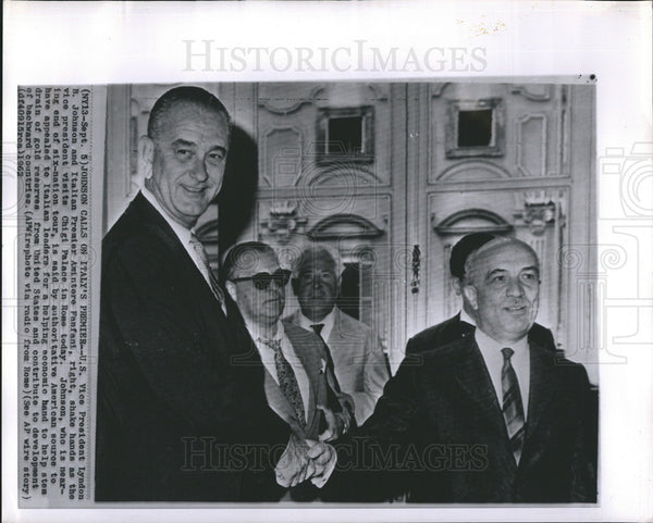 VP Johnson greets Italian Premier Amintore Fanfank 1962 Vintage Press ...