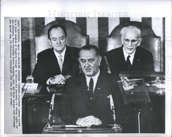 President Johnson speaks to a joint session of Congress. 1965 Vintage ...