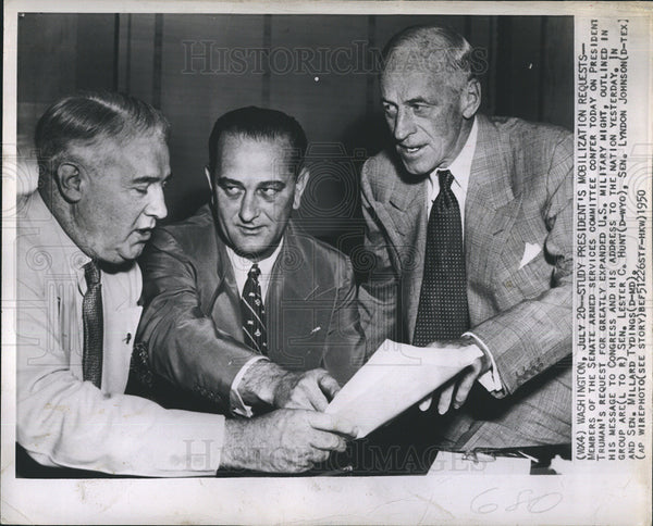Members of the senate armed services committer confer President Truman ...