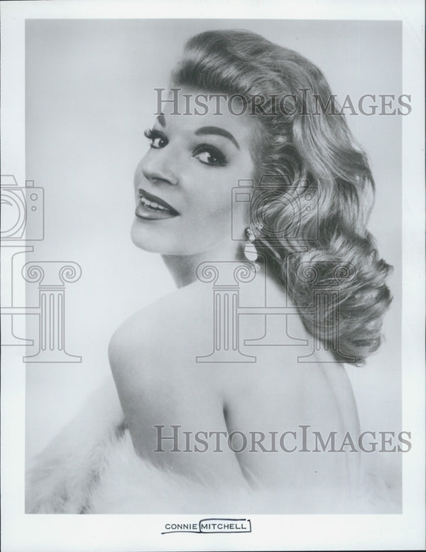 Press Photo Entertainer Connie Mitchell Over Shoulder Portrait White F ...