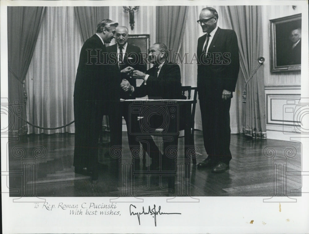 1967 President Johnson Congressman Roman Pucinski - Historic Images
