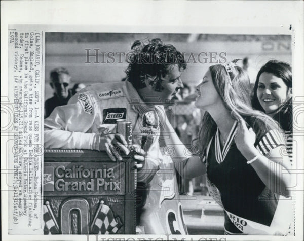 1974 California Grand Prix Brian Redman kissed by Debbie Calton ...