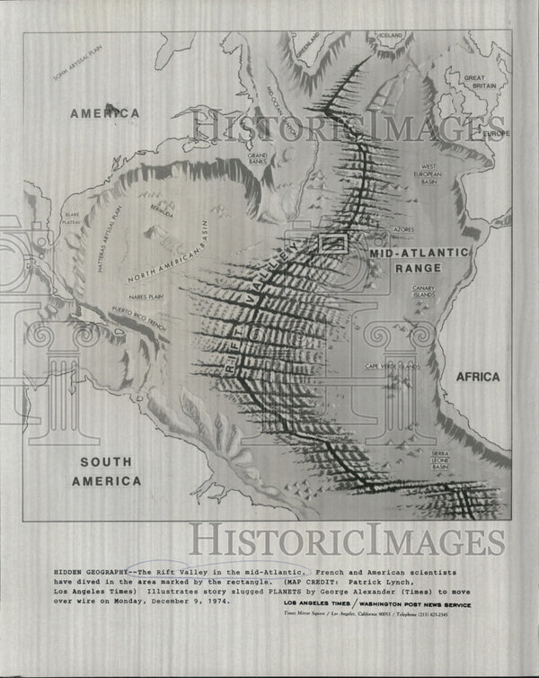 1974 Mid-Atlantic Rift Valley Diving Area Marked - Historic Images