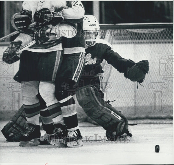 1983 Bill Steward Of the Eagles Holds Off Flames Player Mike Dwyev ...