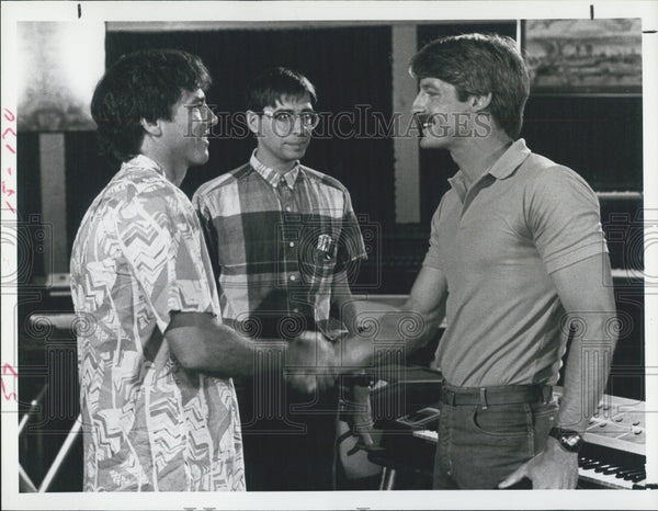 1985 Perry King, Richard Hatch, Thom Bray in "Riptide." - Historic Images
