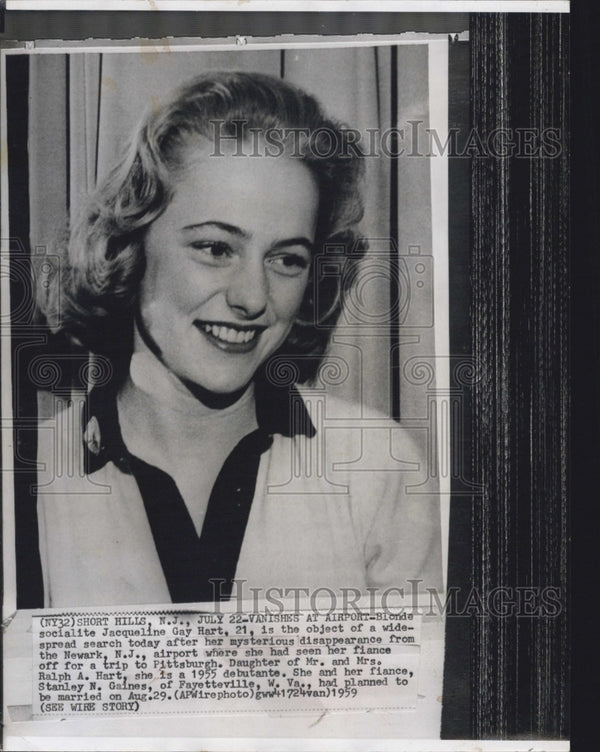 1959 Press Photo Jacqueline Gay Hart/Socialite Disappears/Fiance Stanl ...