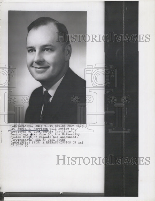 Press Photo Dr. Edwin Harrison Georgia Institute Technology President ...
