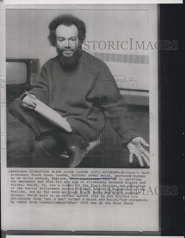 1970 British Leader Michael Abdul Malik Muslim - Historic Images