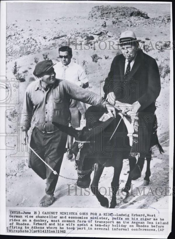 1962 West German Vice Chancellor Ludwig Erhard Riding Donkey - Historic ...