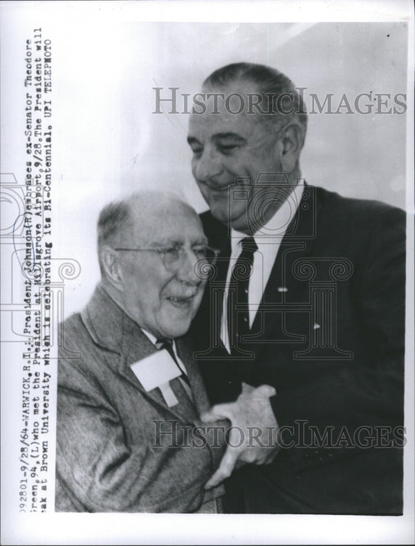 1964 President Johnson Embreces Ex-Senator Theodore Green - Historic Images
