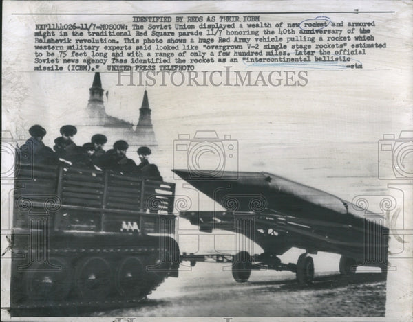 1957 Press Photo Soviet Russian Army Rocket Red Square Parade ICBM Bom ...