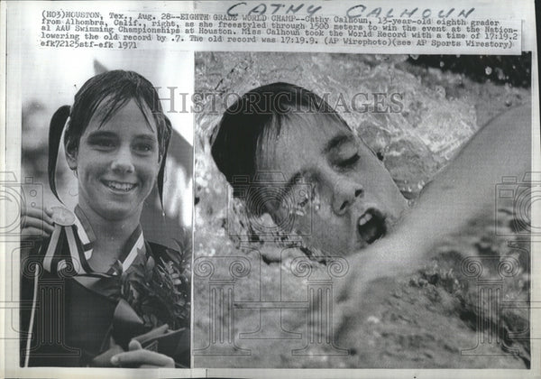 1971 Press Photo Cathy Calhaun 13yr old freestyle swimming champion ...