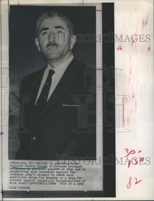 1969 Minister Rashid Karami, of Lebanon resigned as protests mount ...
