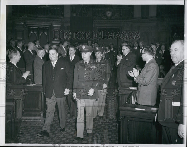 1952 Press Photo Mass. politicians & Gov Paul Dever & Maj Gen J Harris ...