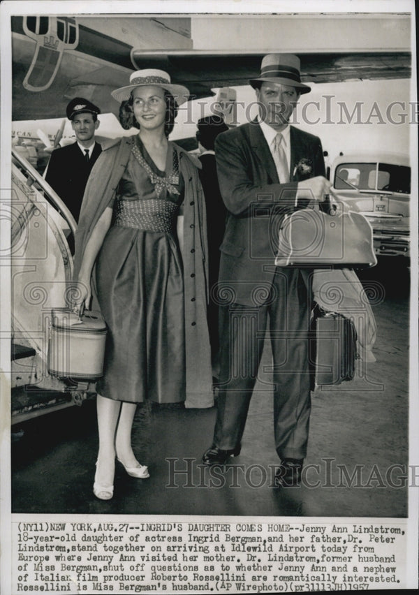 1957 Press Photo Jenny Ann Lindstrom with Father Dr Peter Lindstrom af ...