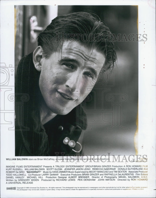1990 Press Photo William Baldwin stars in "Backdraft" - Historic Images