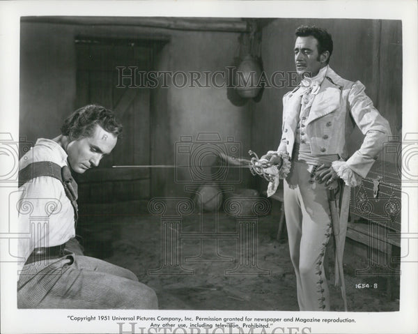 1951 Press Photo Gilbert Roland Actor With Richard Montalban Mark of t ...