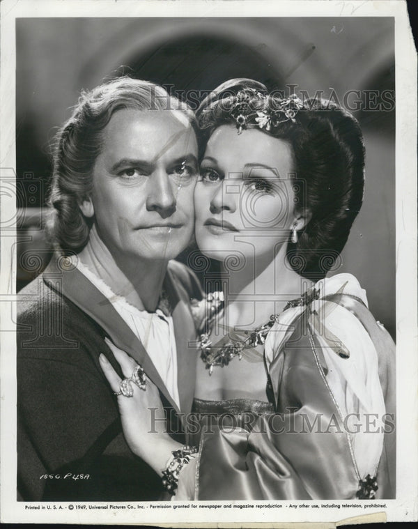 1949 Press Photo Fredric March and Linden Travers in "Christopher Colu ...