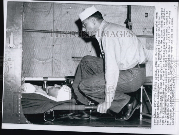 1959 Press Photo U.S. airman Donald Corder wounded during jet attack o ...