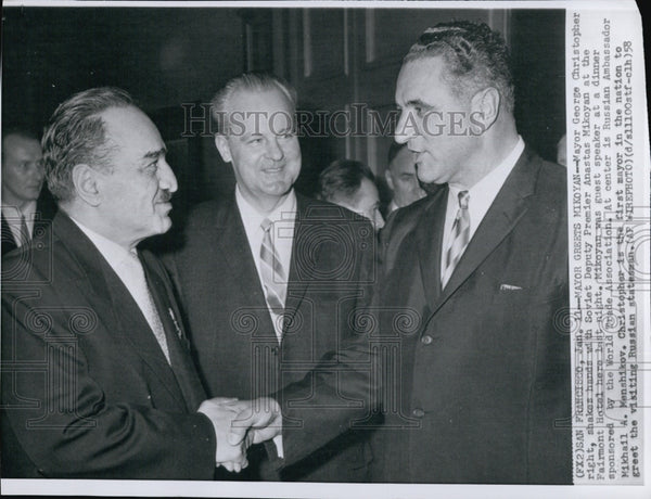 1958 Press Photo Mayor George Christopher & Soviet Deputy Premier Miko ...