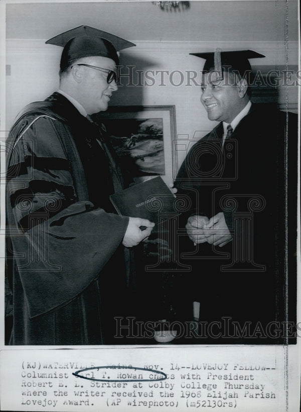 1968 Press Photo Columnist Carl T. Rowan w/ Pres. Robert E. L. Strider ...
